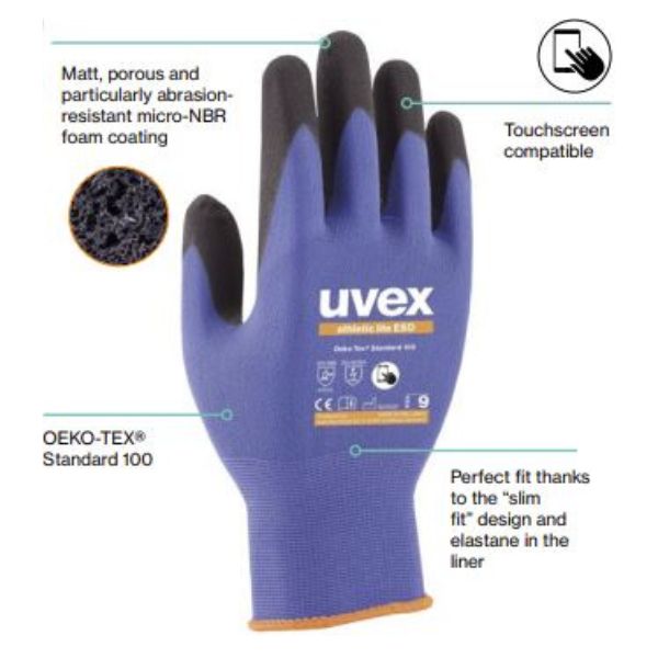 Uvex Athletic Lite ESD Touch Gloves - SafetyGloves.co.uk