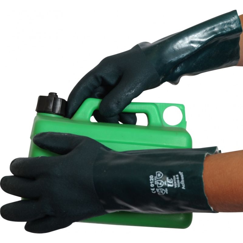 Green Double Dipped 14" PVC Gauntlets V335 - SafetyGloves.co.uk