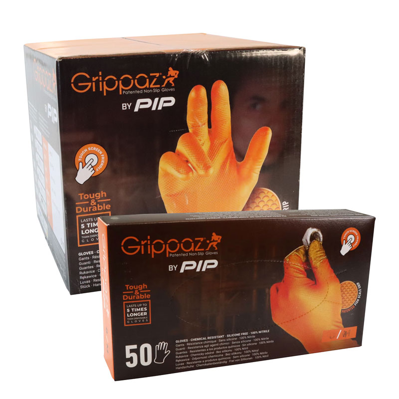 10pk of Grippaz Orange Nitrile Gloves - SafetyGloves.co.uk