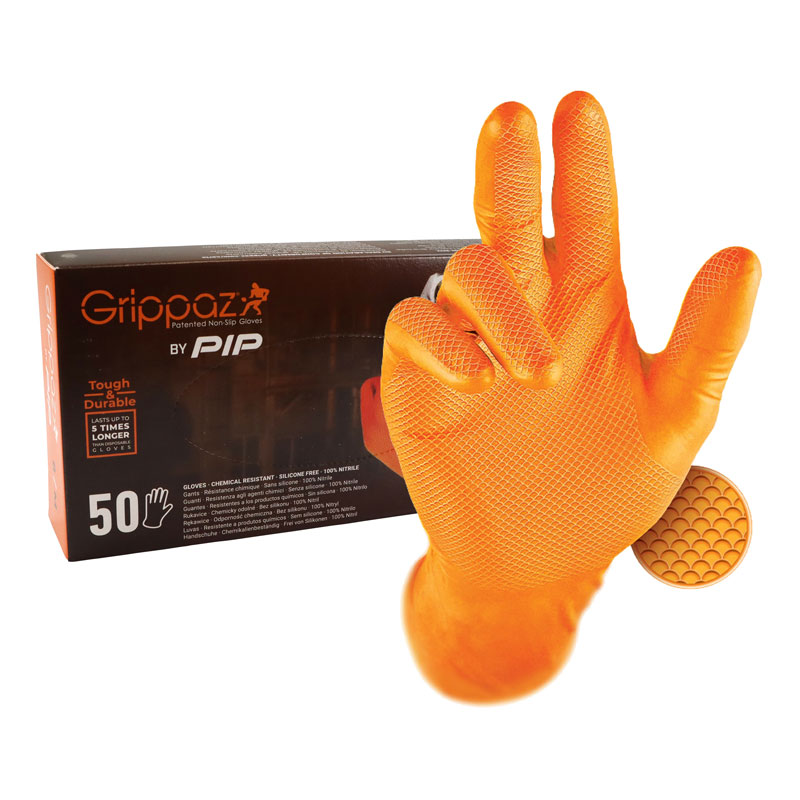 Grippaz Orange Nitrile Gloves (50 pk) - SafetyGloves.co.uk