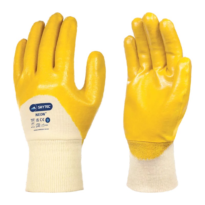 Skytec Neon Nitrile-Coated Hi-Vis Work Gloves - SafetyGloves.co.uk